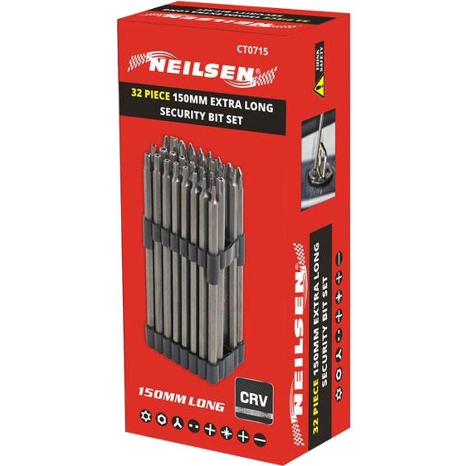 Neilsen 32pc Security Extra Long Screwdriver Bit Set Hex Tamper Proof ...