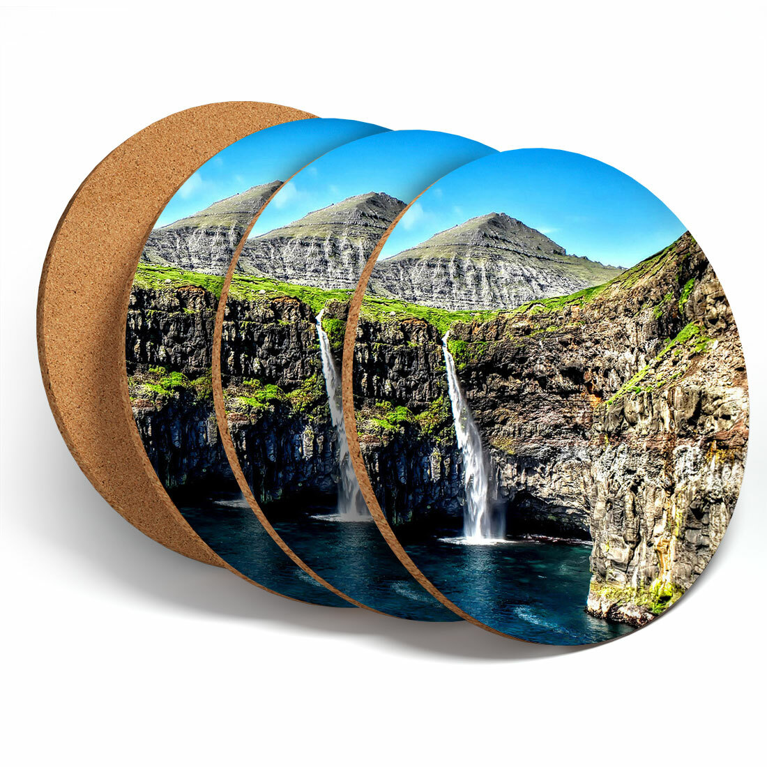 4 Set - Beautiful Hawaii Waterfall Coasters - Kitchen Drinks Coaster ...