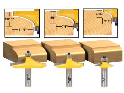 3 Bit Table Edge Thumbnail Router Bit Set - 1/2" Shank - Yonico 13340 ...