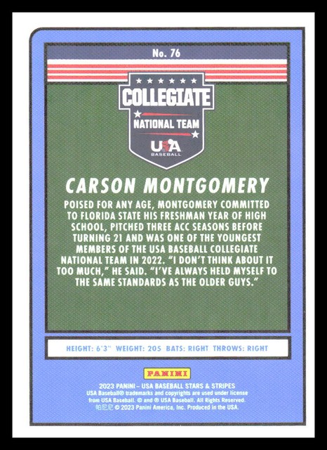 2023 Panini USA Baseball Stars & Stripes - #76 Carson Montgomery for ...