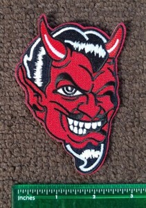 4" RED DEVIL FACE WINKING ROCKABILLY MOTORCYCLE JACKET LEATHER VEST ...
