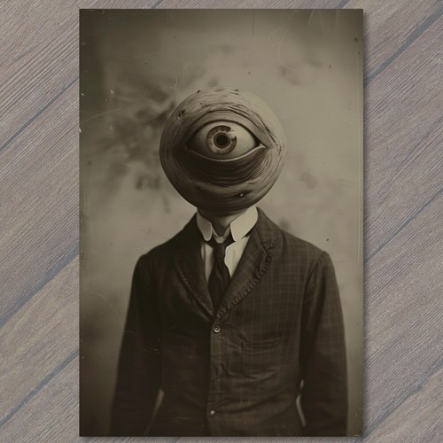 4x6" Oddity Man Big Eyes Creepy Weird Strange Portrait Freak Scary ...