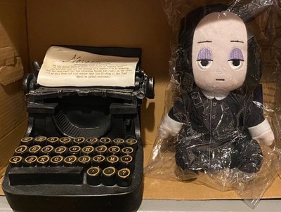 NEW WEDNESDAY ADDAMS GOTHIC TYPEWRITER STATUE & WEDNESDAY PLUSH POE ...