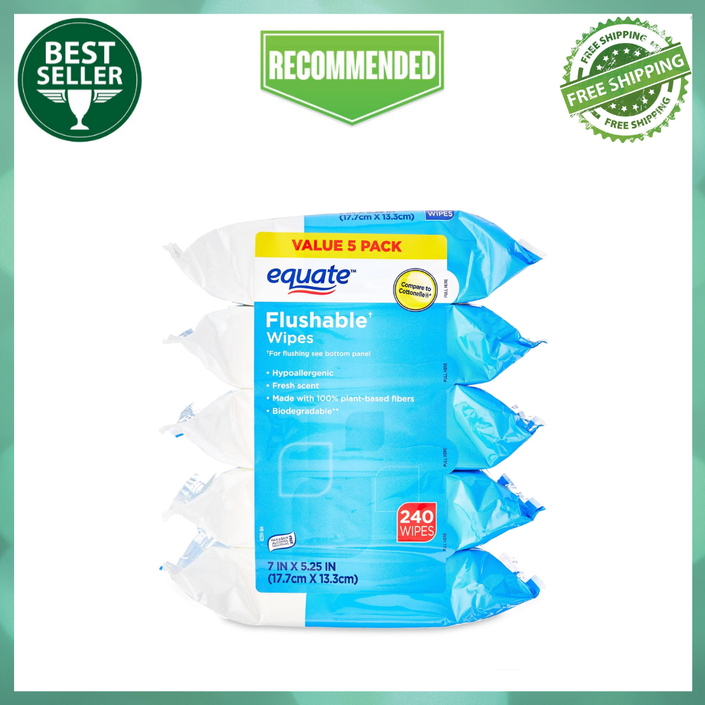 Equate Fresh Scent Flushable Wipes, 5 Resealable Packs (240 Total Wipes ...