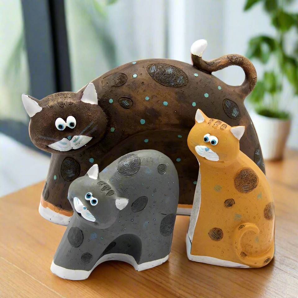 Set of 3 Funny Cat Ornament Cats Statue Figurine Art Sculpture ...