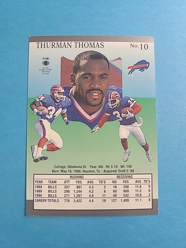 THURMAN THOMAS 1991 FLEER ULTRA FOOTBALL CARD # 10 H9554 | eBay