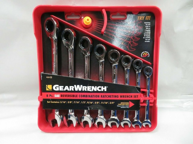 GearWrench 9533 8-Piece SAE Reversible Ratcheting Combination Wrench ...