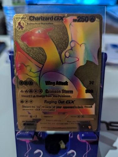 Gold Metal Pokemon Charizard GX Rainbow Gold Foil Fan Art Card 150/147 ...