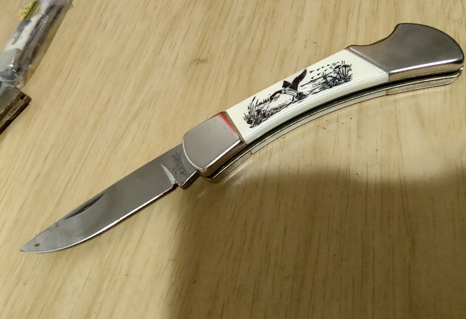 Sabre Stainless Lock Blade Knife With Goose, Wilderness Scene,Used, 7 ...