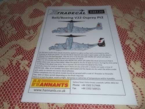 XTRADECAL X48120, 1/48 BELL/BOEING V22 OSPREY PT 2 DECAL SET | eBay
