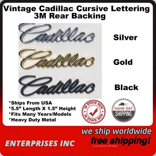Cadillac Old School Gold Silver Black Cursive Metal Lettering 5.5"W x 1 ...