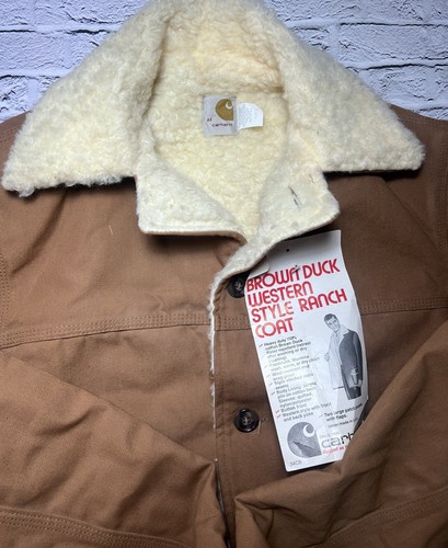 NOS NWT Vintage CARHARTT Western Ranch Coat Hunting Canvas Duck Sherpa ...