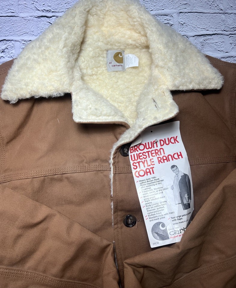 NOS NWT Vintage CARHARTT Western Ranch Coat Hunting Canvas Duck Sherpa ...