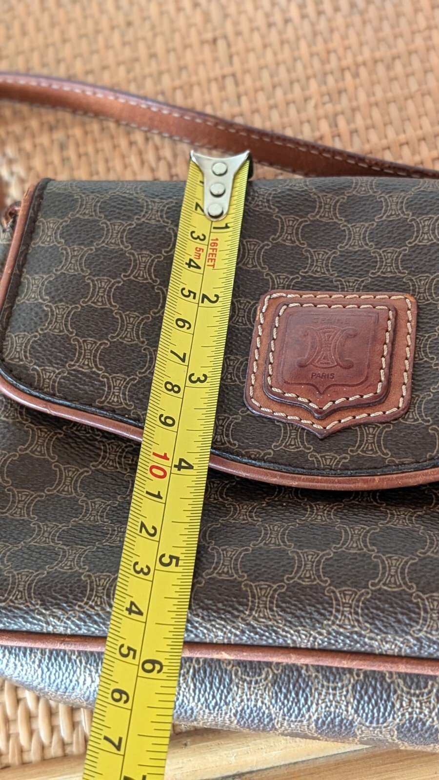 VINTAGE CELINE M08 Monogrammed Leather Signature Canvass Magnetic Flap Mini Bag | eBay