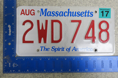 Massachusetts LIcense Plate 2017 Tag Ma 17 2WD 748 Natural Sticker | eBay