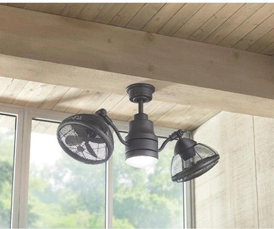 Outdoor/Indoor Twin Oscillating Gyro Ceiling Fan LED Light Industrial ...