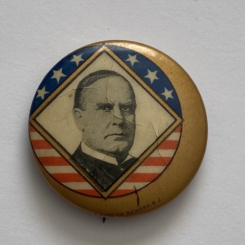 1900 William McKinley Ribbon 1 1/4 Gold American Flag Diamond Button BP ...