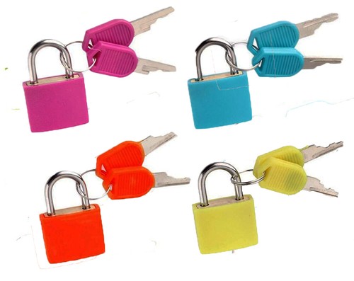 4 Brass Padlocks Coloured Small Travel Luggage Bag Suitcase Padlock Set ...