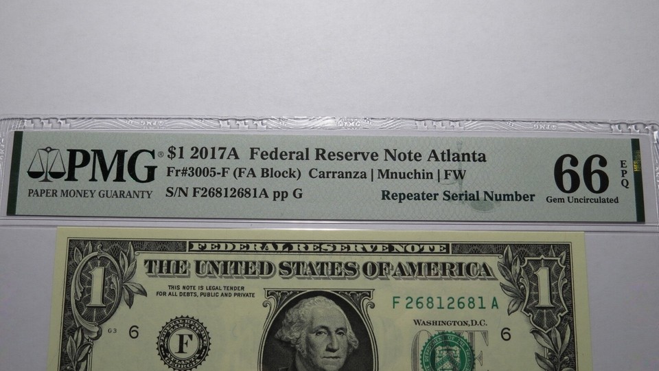 $1 2017 Repeater Serial Number Federal Reserve Currency Bank Note Bill ...