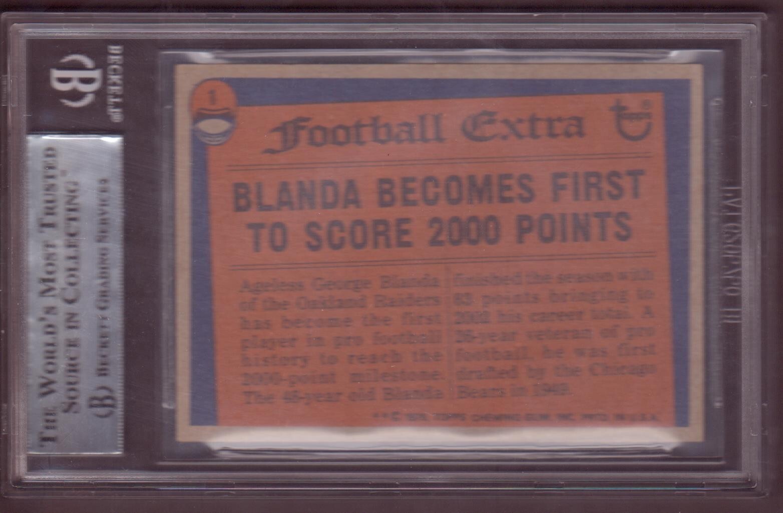 1976 Topps George Blanda Autograph BGS Bona Fide w/ Stabler #1 Oldest ...