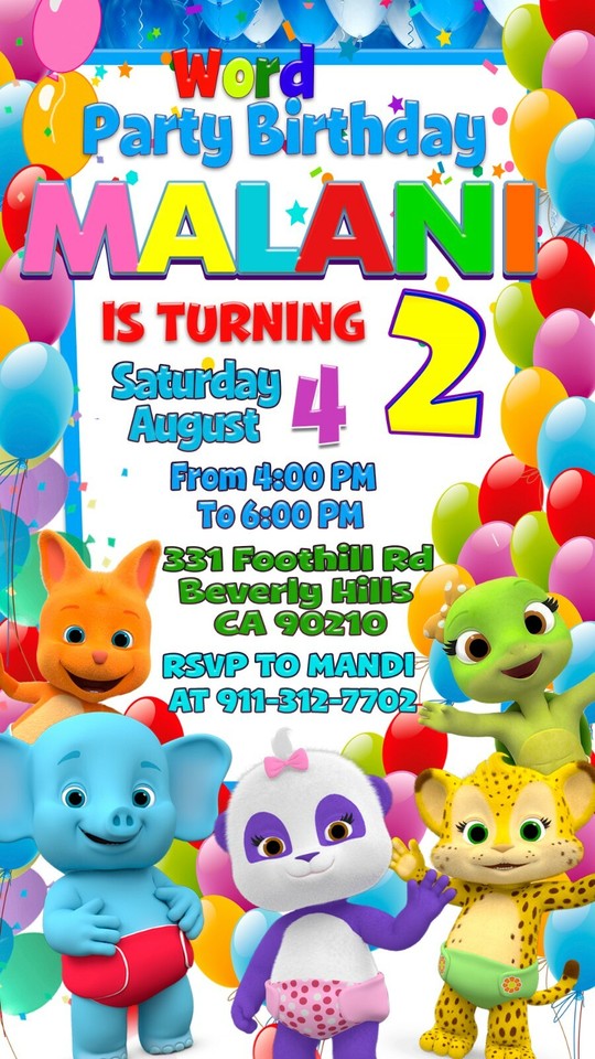 Word Party invitation, Word party birthday invite, Digital invite, text ...