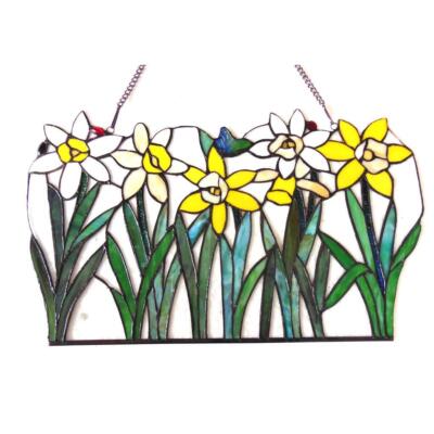 White Yellow Daffodil Tiffany Style Stained Glass Window Panel ...