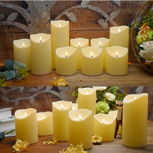 Nimiko Flameless Candles with Remote, Ivory 9(D:3 "x H:3"3"3"4"4"4"5"6 ...