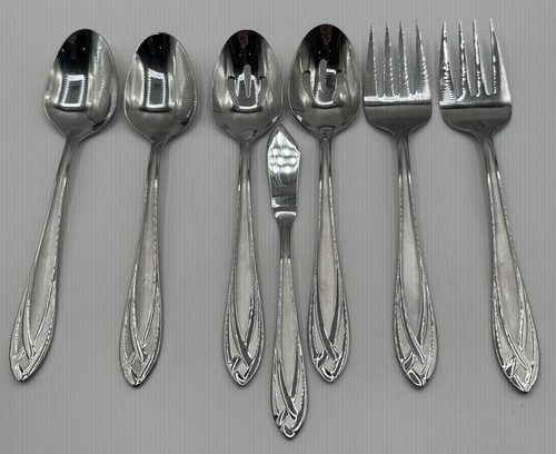 Hampton Silversmiths Lace Frosted 7 Piece Serving Set Spoon Slotted ...