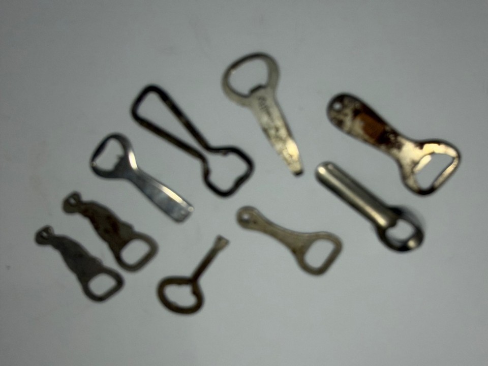 9 vintage BEER BOTTLE OPENERS 2 FISHER PBR 3 WHITE ROCK HAMPDEN HOTEL ...