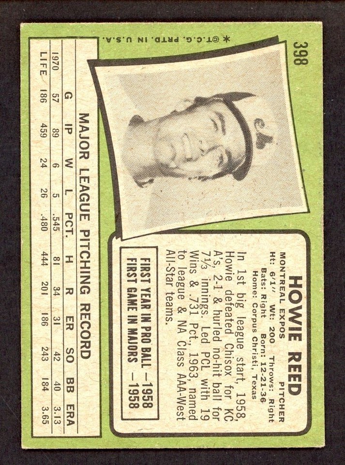 1971 Topps #398 Howie Reed - Montreal Expos - ID053 | eBay