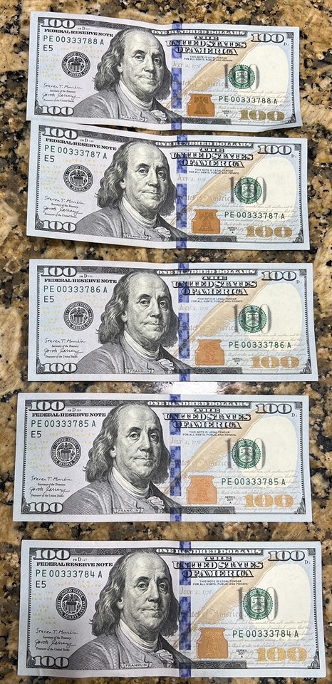Fancy Serial Number $100 Five Consecutive Bills | eBay