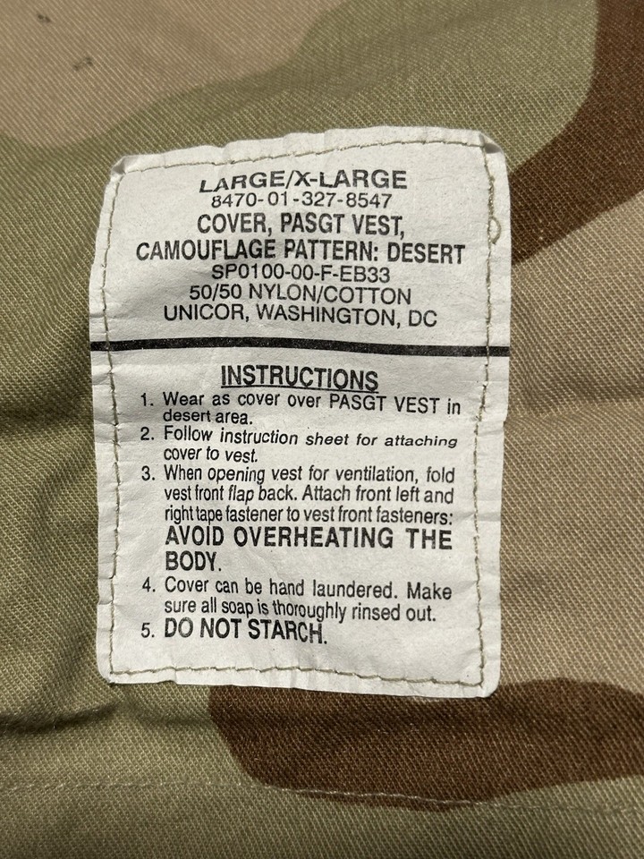 Flak Pasgt Vest Cover DCU Large / XL Desert Camo USGI Surplus | eBay
