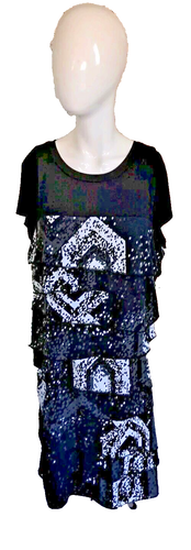 John Paul Richard Dress Size L Black & White Layered Geometric Print ...