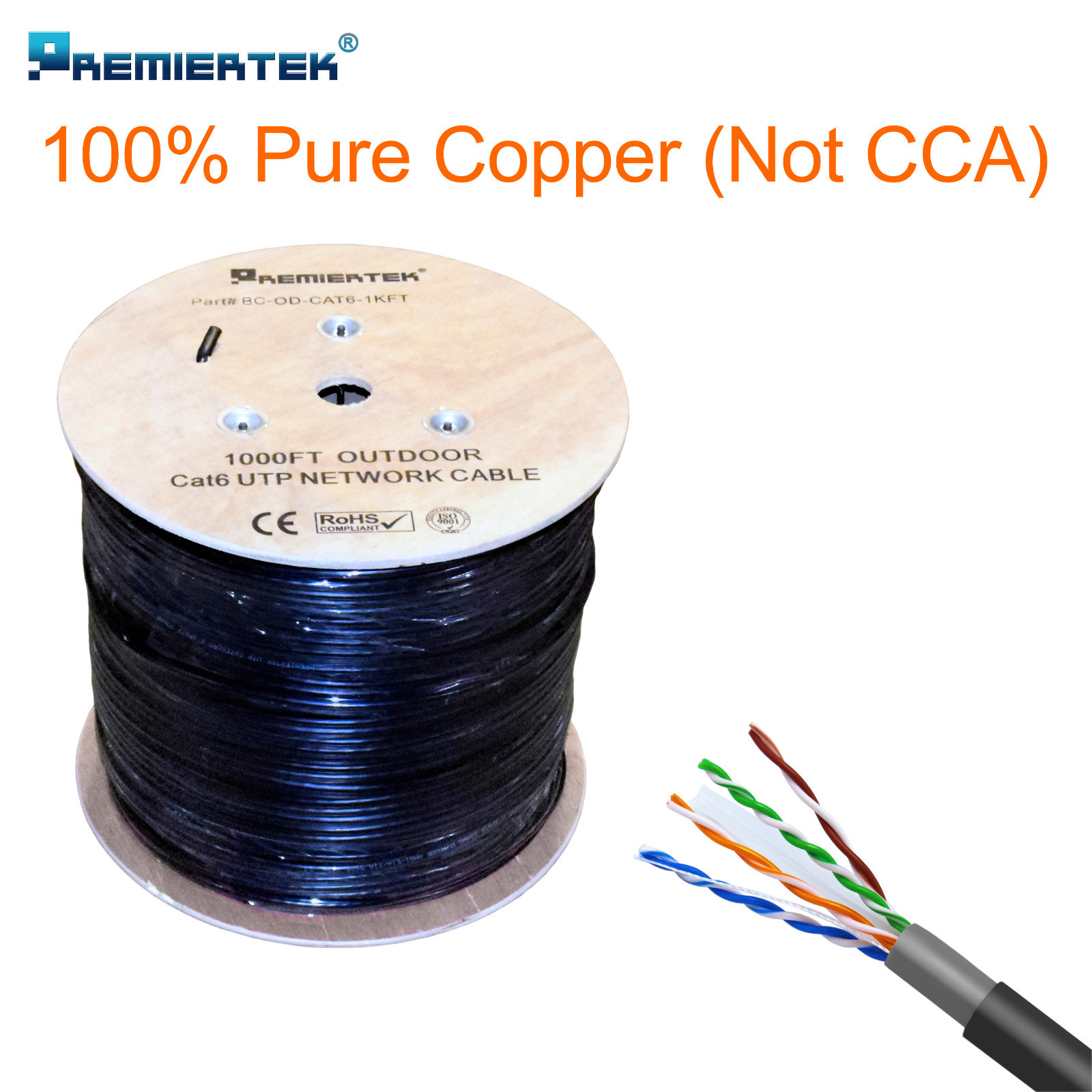 Pure Copper 1000ft CAT6 UV/CMX Waterproof Outdoor Direct Burial Network ...