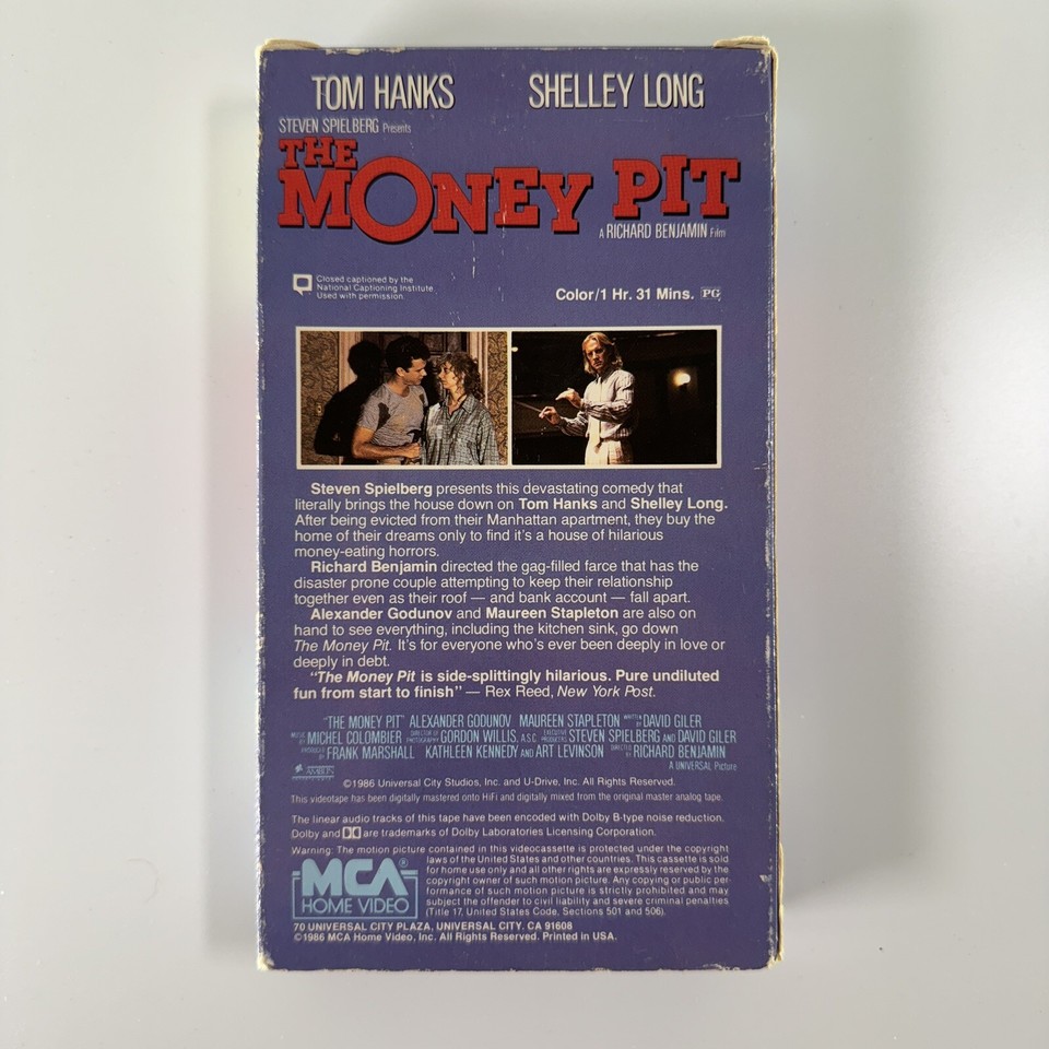 The Money Pit VHS 1991 Tom Hanks Shelley Long Video Cassette Tape Movie ...