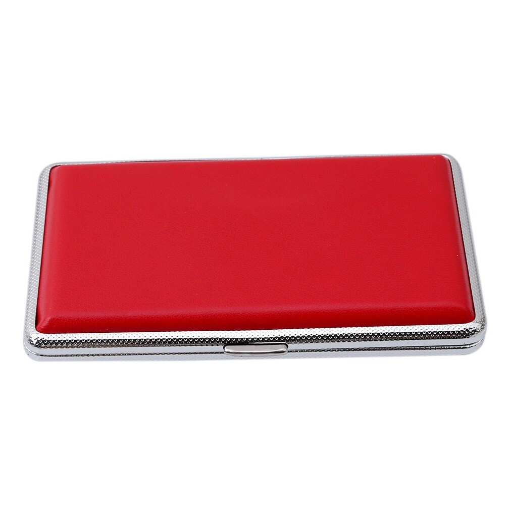 Lady Plain Red Leather Metal Cigarette Case Holds 14 Cigarettes for 100 ...