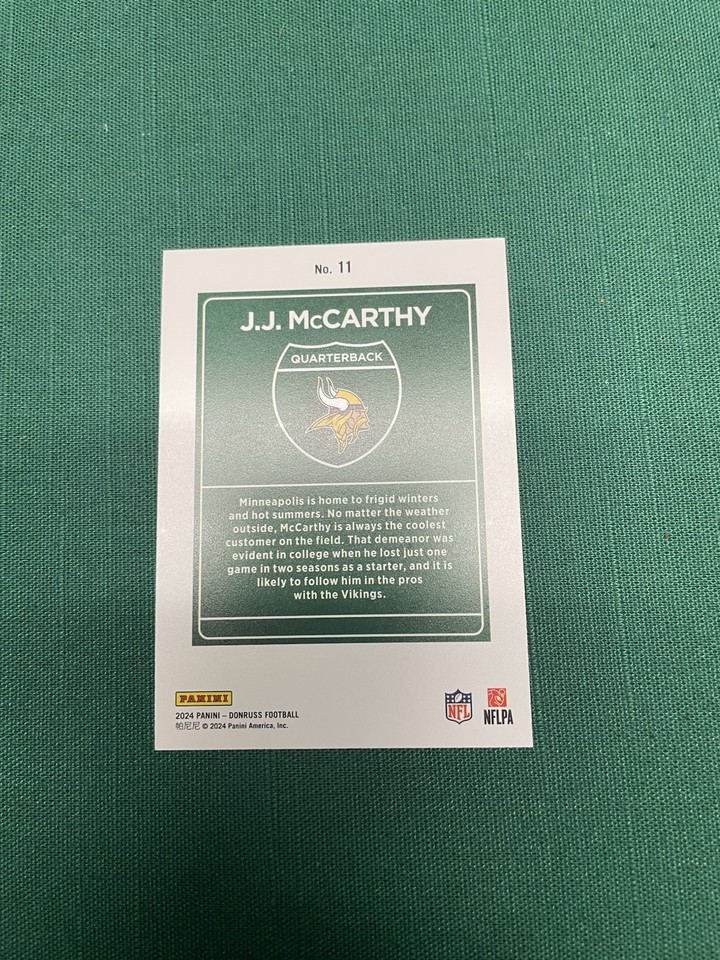 2024 Donruss Downtown Card No. 11 (Case Hit) J. J. McCarthy - Minnesota ...