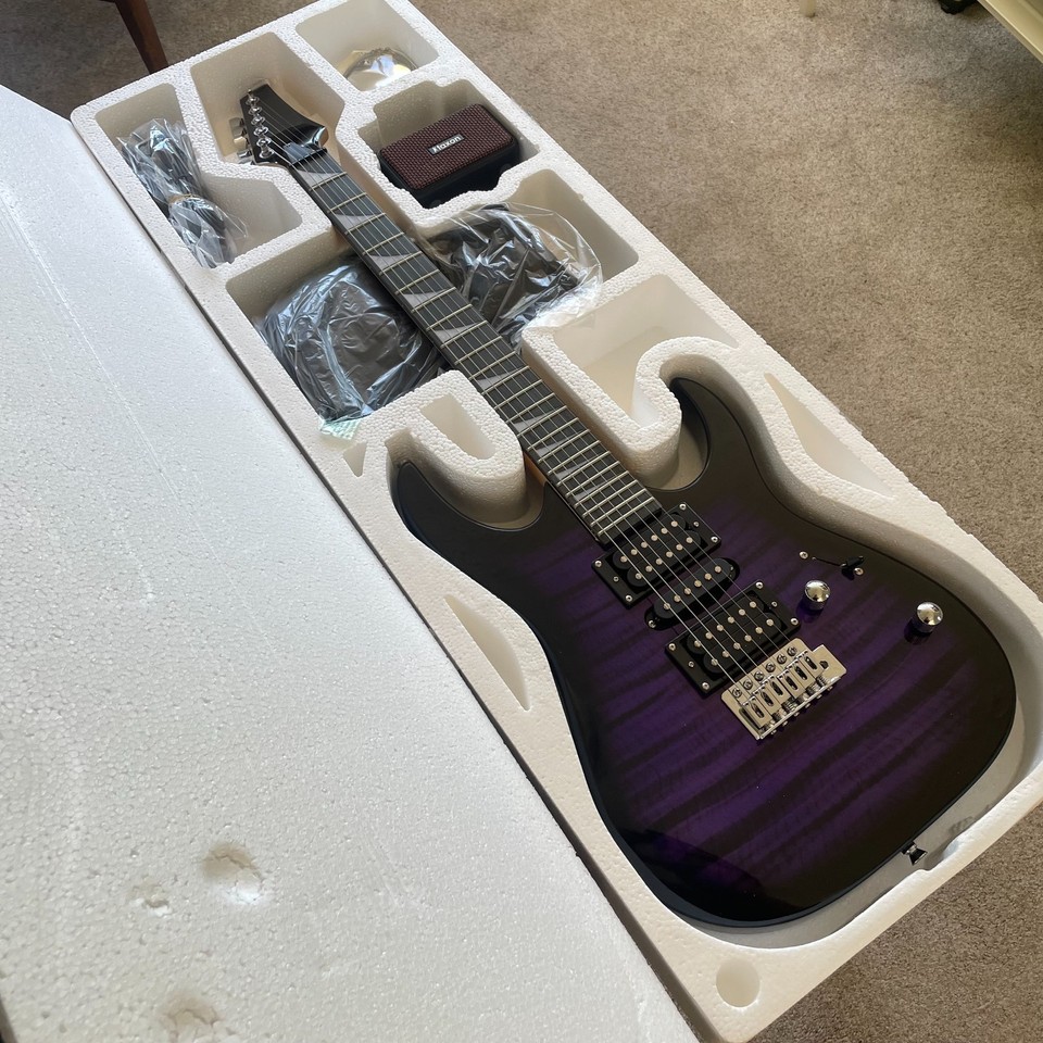 Full-Size Purple Electric Guitar and 5-Watt Amp Starter Package with ...