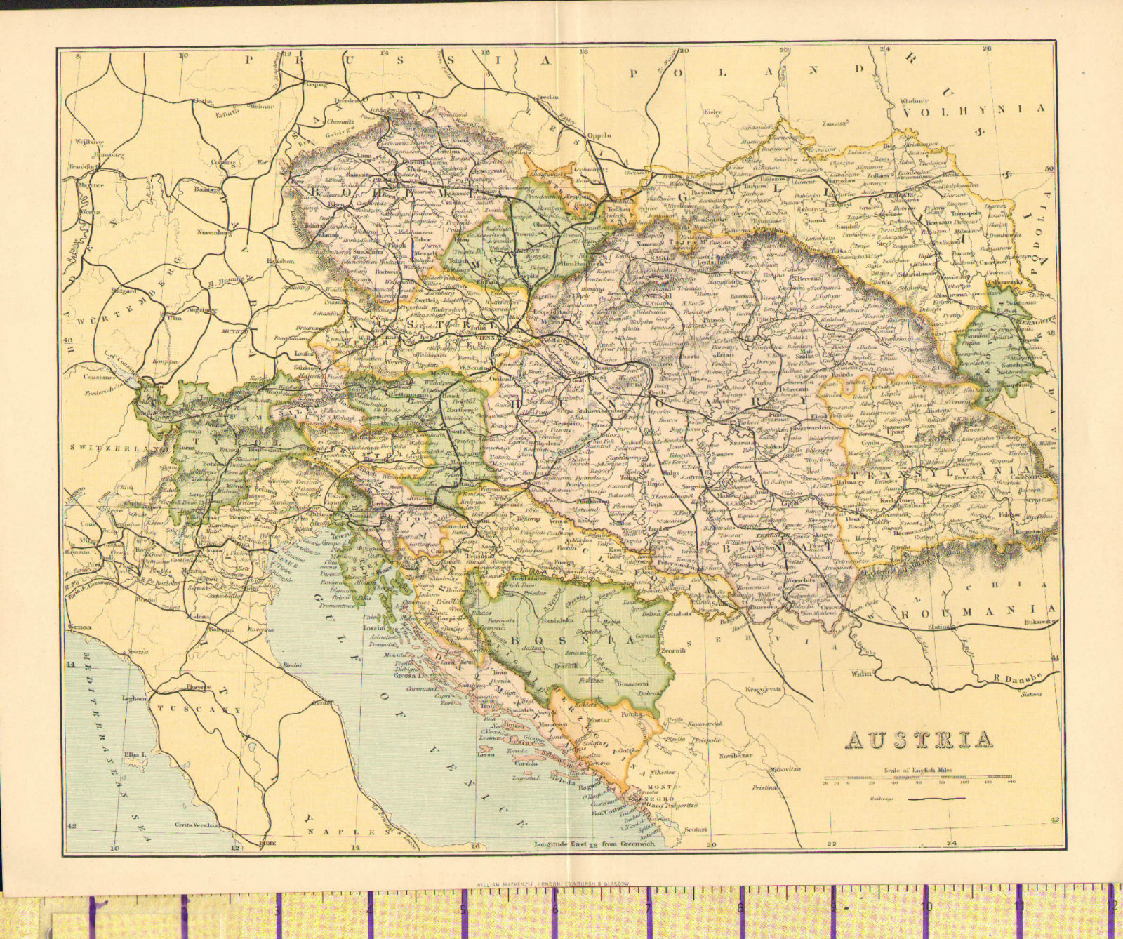 c1890 MAP ~ AUSTRIA ~ BOHEMIA TYROL HUNGARY TRANSYLVANIA BOSNIA | eBay