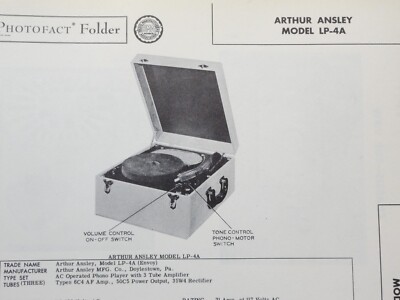 Original Sams Photofact Manual ARTHUR ANSLEY MODEL LP-4A (82) | eBay