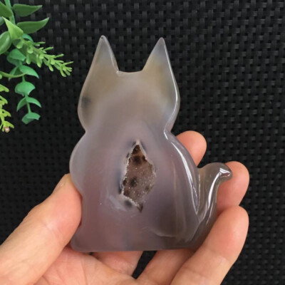 105g Druzy Agate Geode Slab Cat Shaped Carving Quartz Crystal Specimen ...