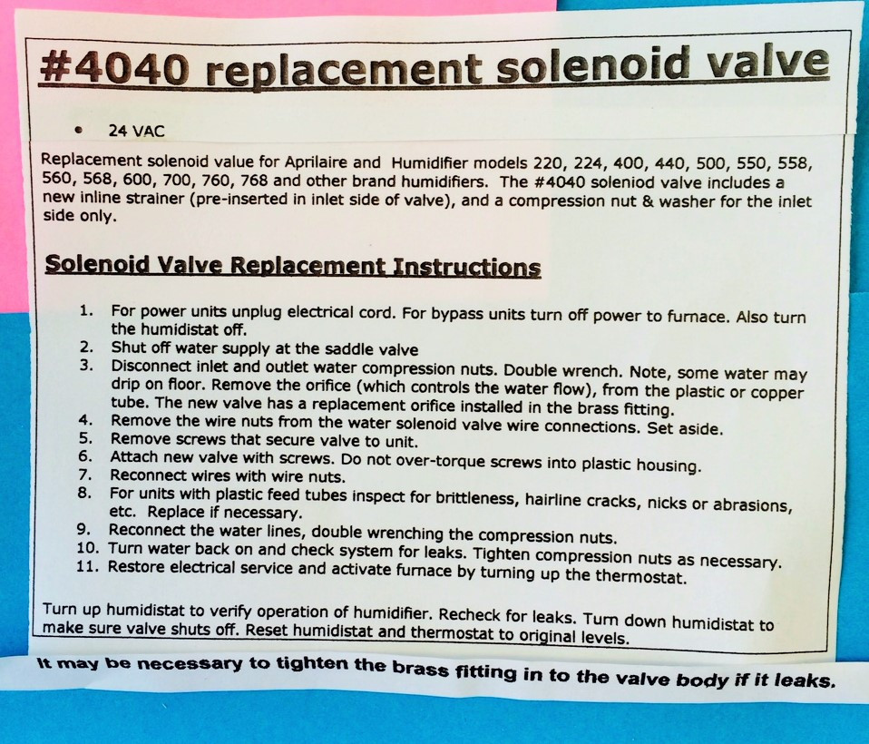 Aprilaire 4040 Solenoid Valve Humidifier 24V Orifice Strainer Included ...