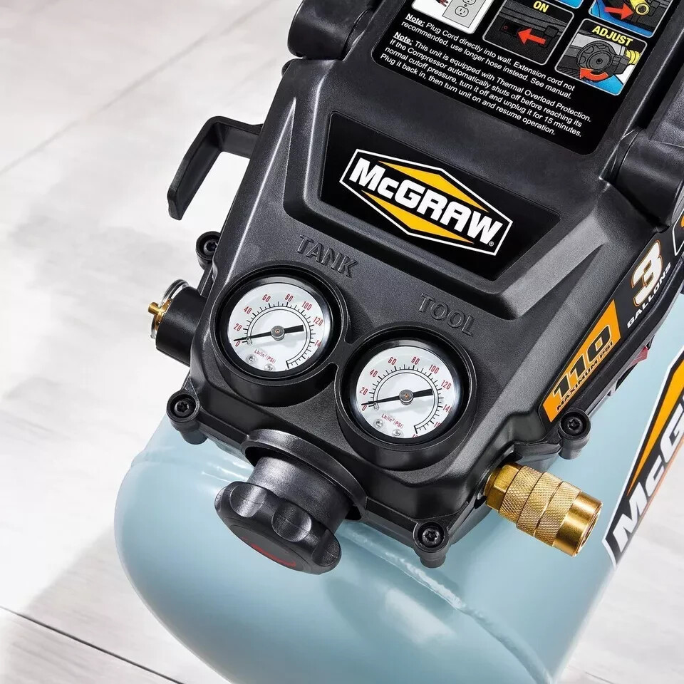 MCGRAW 3 Gallon Hotdog Air Compressor 1/3 HP 110 PSI Low Profile Oil ...