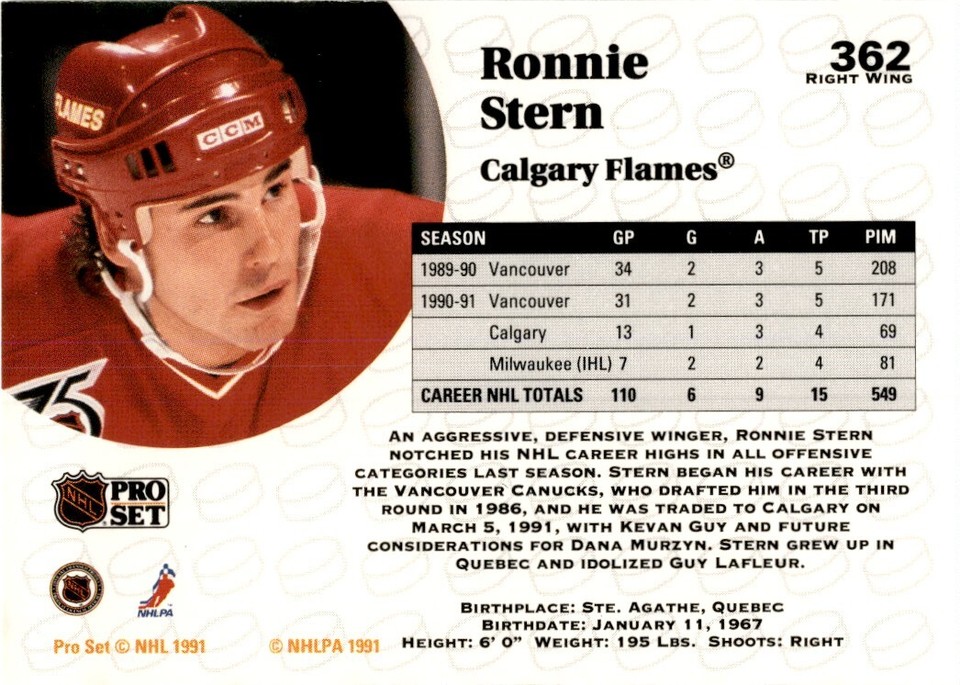 1991-92 Pro Set Ronnie Stern Calgary Flames #362 | eBay