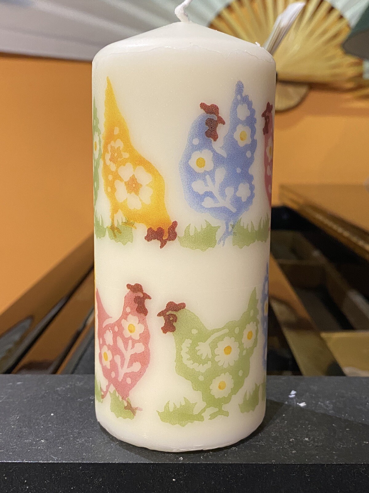 EMMA BRIDGEWATER SPRING CHICKENS DESIGN HAND DECORATED PILLAR CANDLE ...