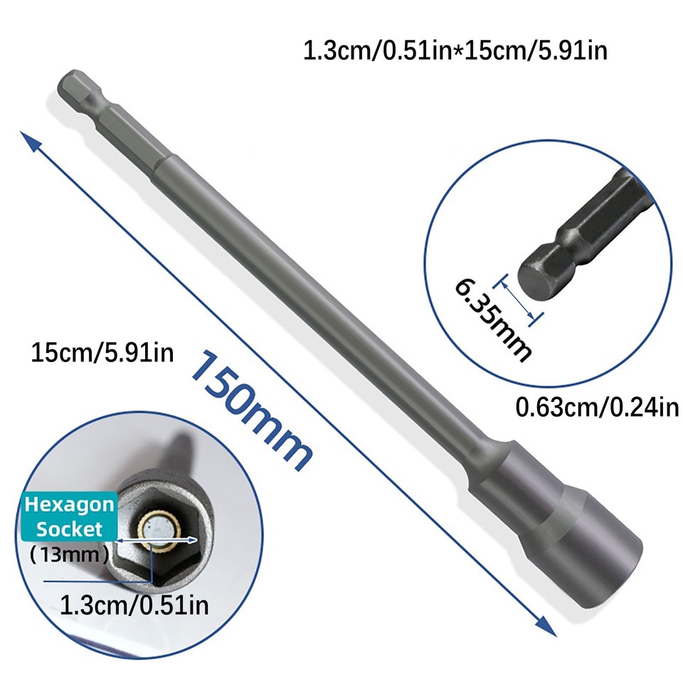 150mm Magnetic Nut Driver 13mm Socket Screw Adapter Nut Socket Runner ...