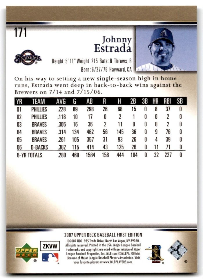 2007 Upper Deck First Edition Johnny Estrada Baseball Cards #171 | eBay
