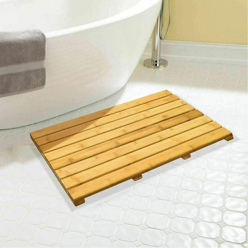 Bamboo Wooden Duckboard Natural Wood Bathroom Bath Shower Anti Slip Mat ...