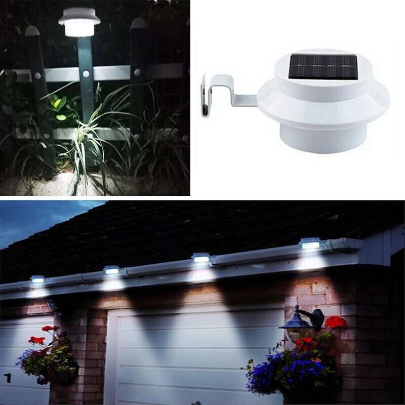 3-LED Solar Powered Gutter Light Outdoor/Garden/Yard/Wall/Fence/Pathway ...