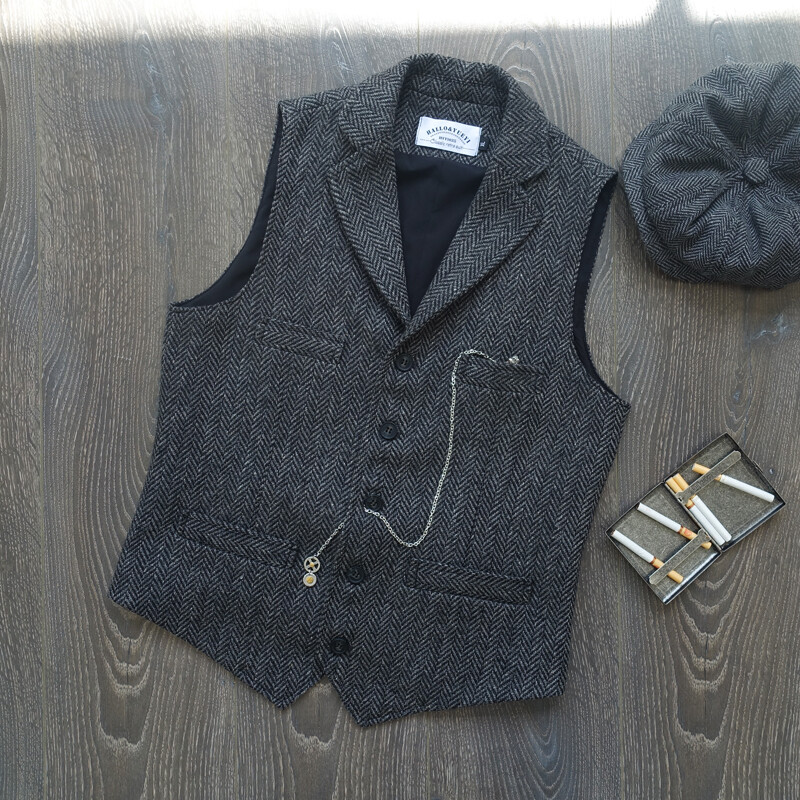 British Vintage Tweed Herringbone Flat Collar Slim Fit Wool Tooling ...